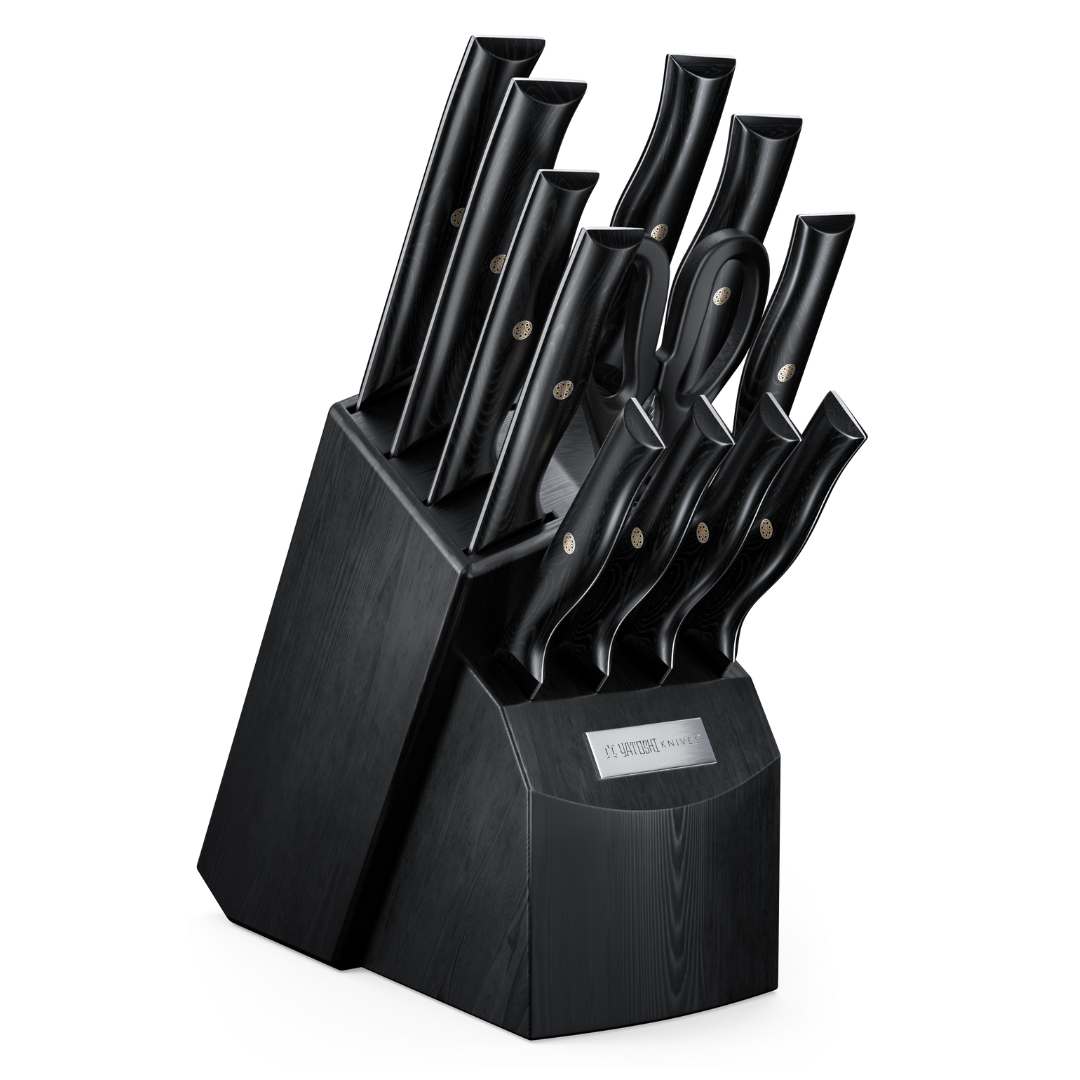 Onyx Black Kitchen Knife Block w/ Titanium Coating