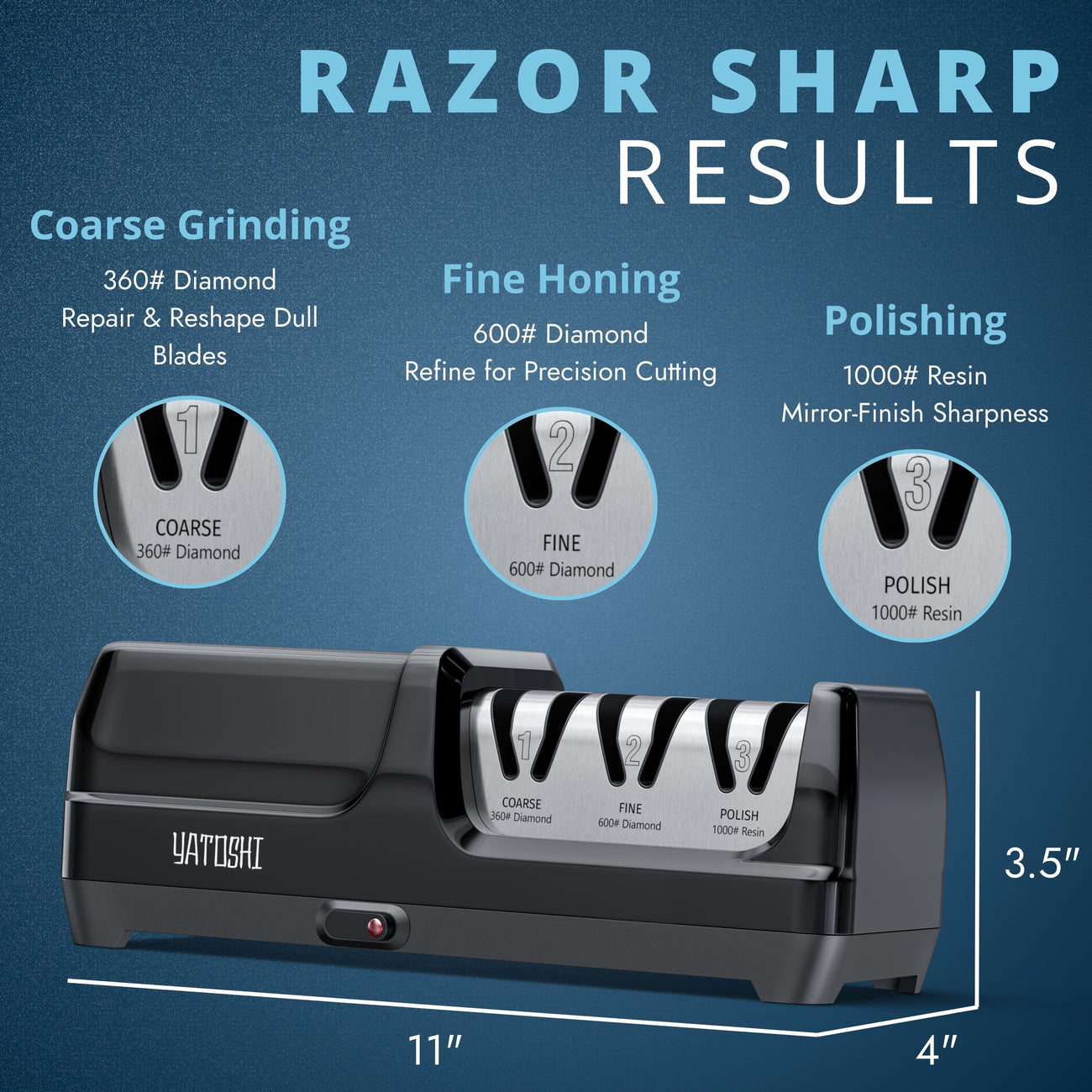 Professional Electric Knife Sharpener 3-Stage with Diamond Abrasives